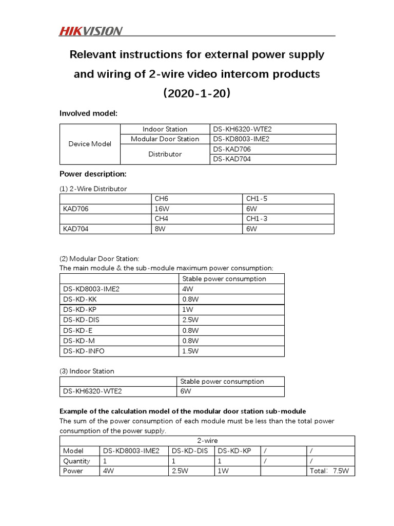 Relevant Instructions For External Power Supply And Wiring Of 2 Wire Video Intercom Products 