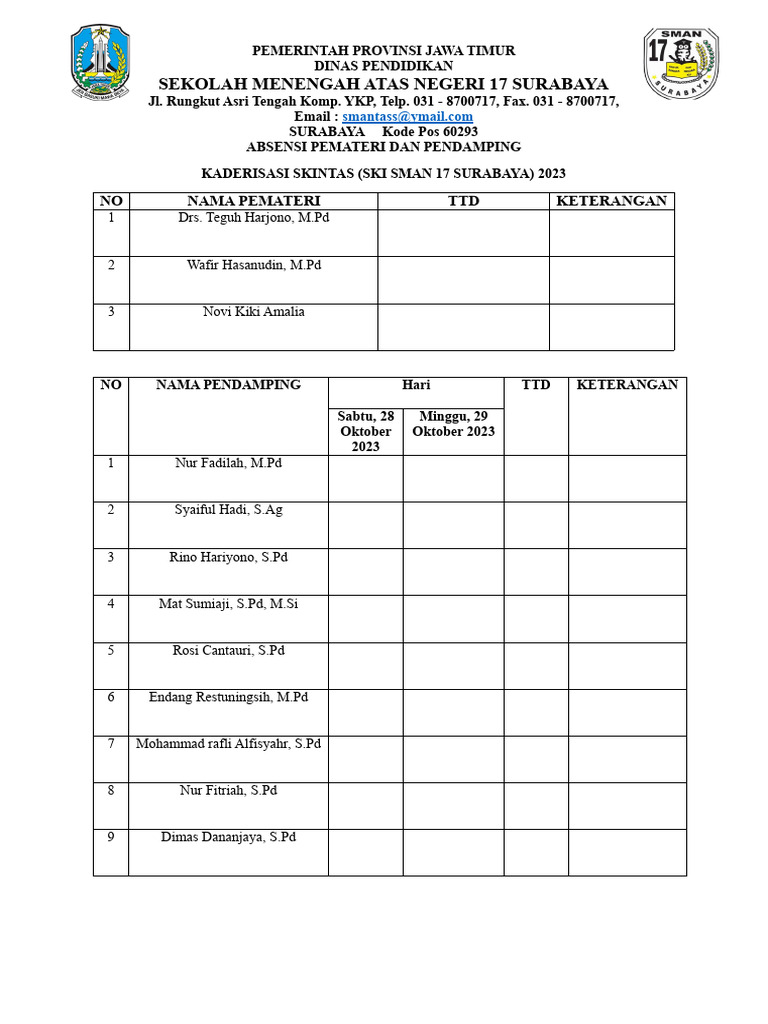 Absensi Pemateri Dan Pendamping | PDF