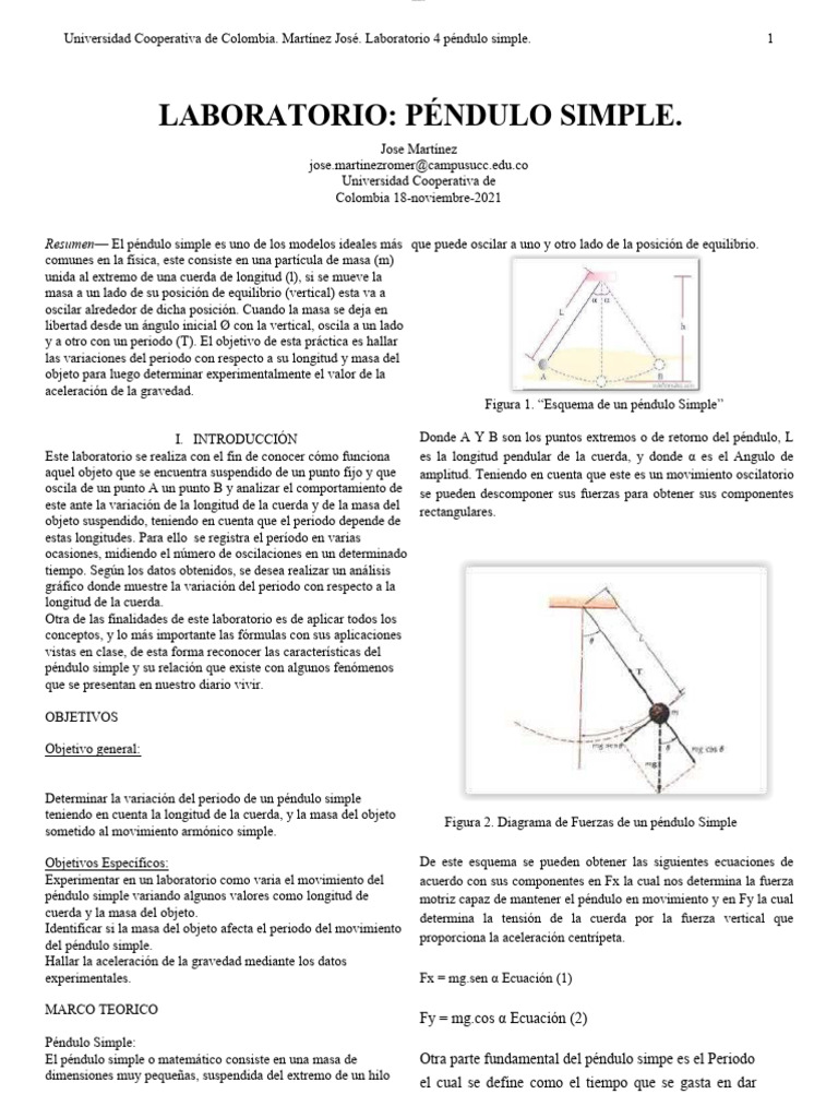 Laboratorio-4 Pendulo Simple. | PDF | Péndulo | Oscilación