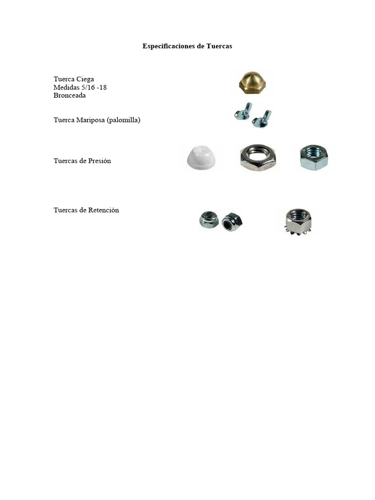 Especificaciones de Tuercas | PDF | Historia