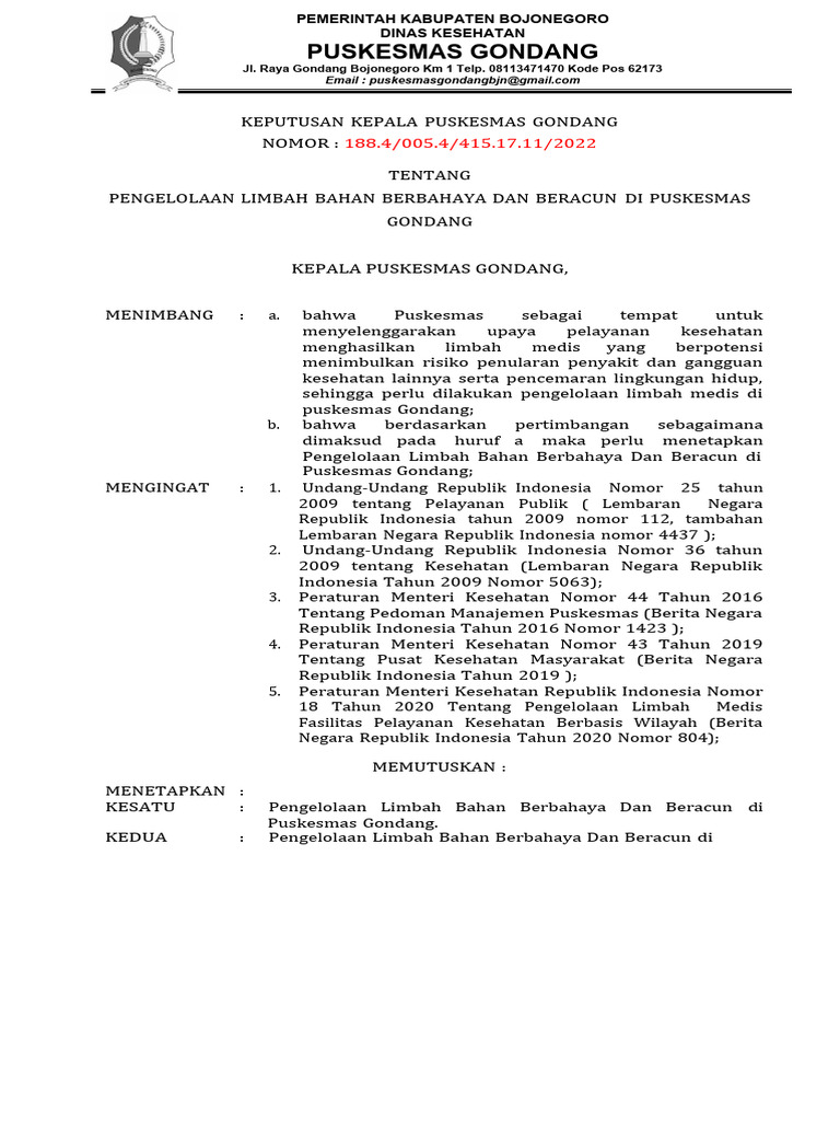 Gondang SK Pengelolaan Limbah b3 | PDF