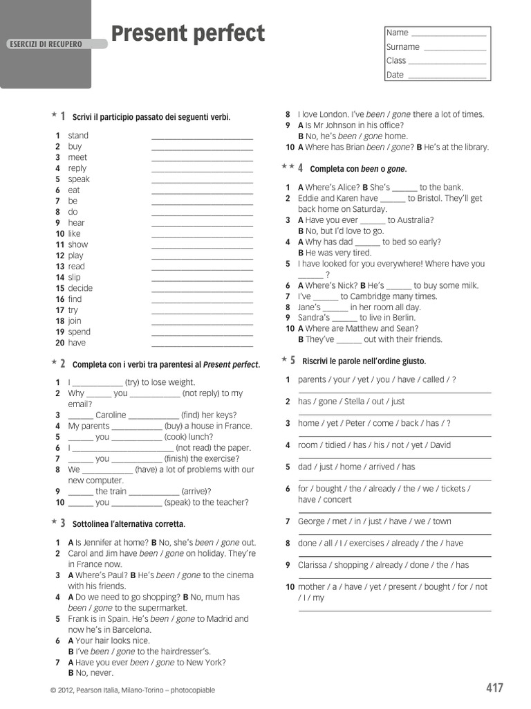 SSSG INGLESE Present Perfect | PDF