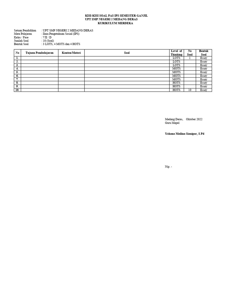 Kisi-Kisi Soal IPS Kelas VII | PDF