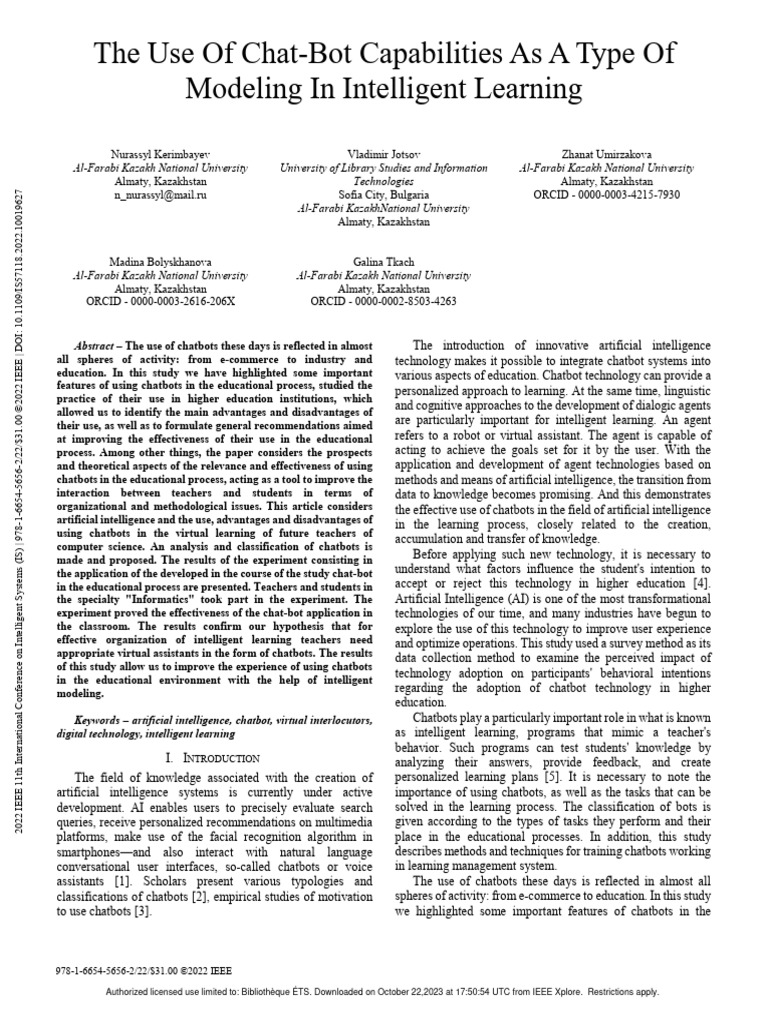The Use of Chat-Bot Capabilities As A Type of Modeling in Intelligent Learning | PDF ...