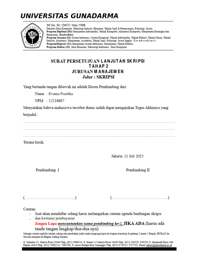 Prosedur Tugas Akhir Manajemen Gunadarma | PDF