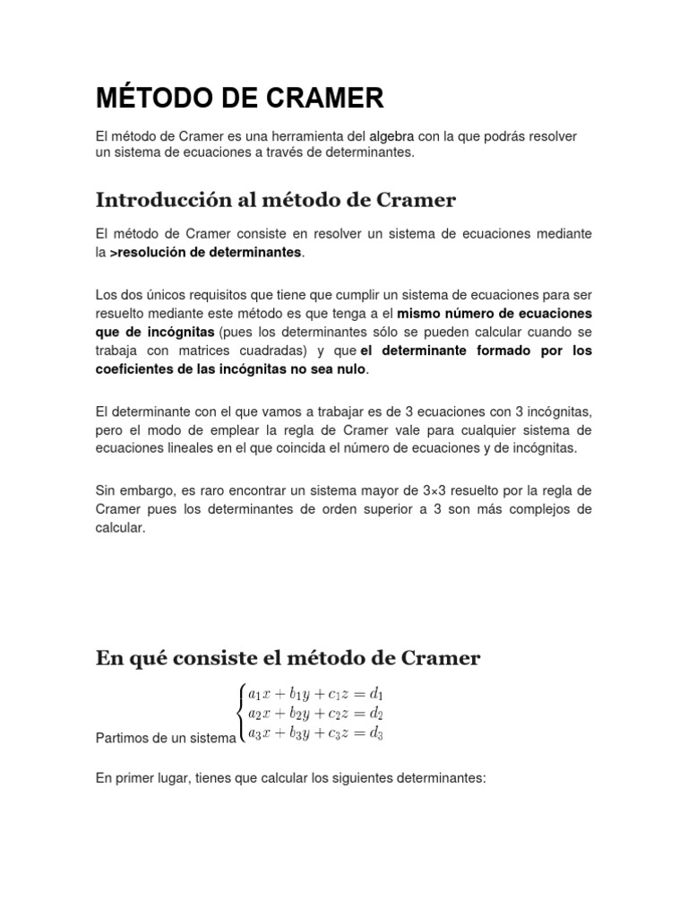 MÉTODO DE CRAMER | PDF