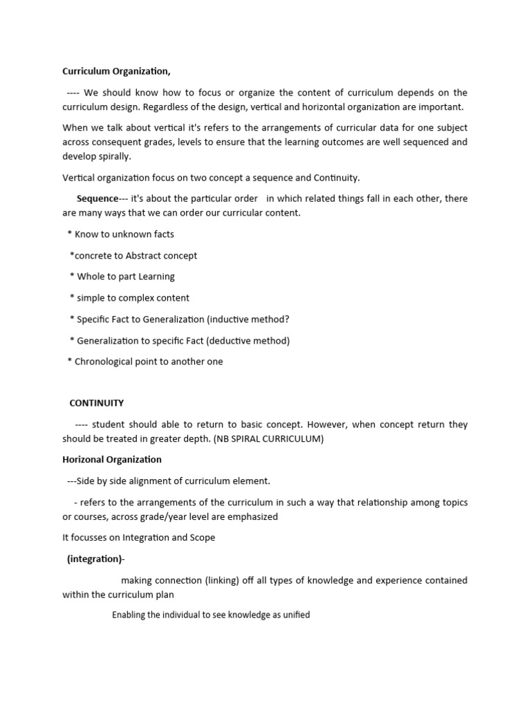 Vertical and Horizontal Curriculum Organization | PDF | Art | Science ...