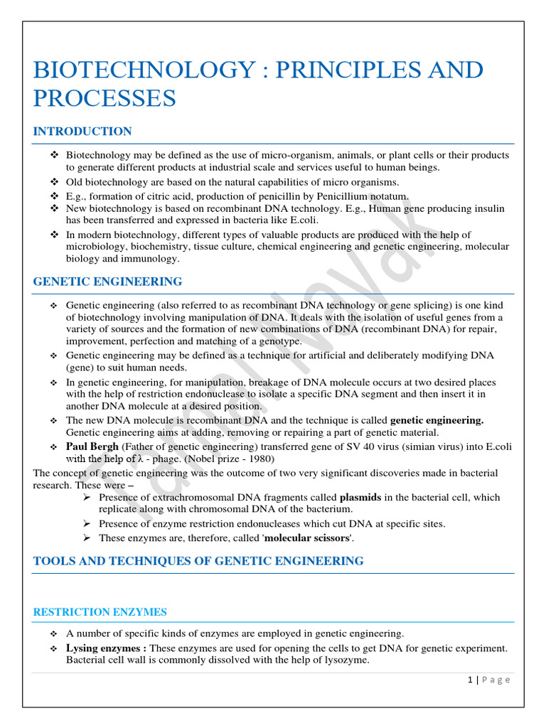 BIOTECHNOLOGY | PDF | Plasmid | Restriction Enzyme