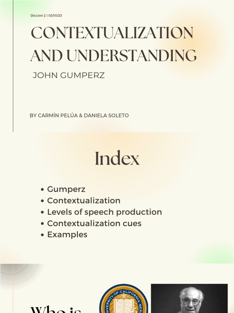Contextualization and Understanding - Gumperz, J. PELUÁ-SOLETO | PDF | Speech | Neuroscience