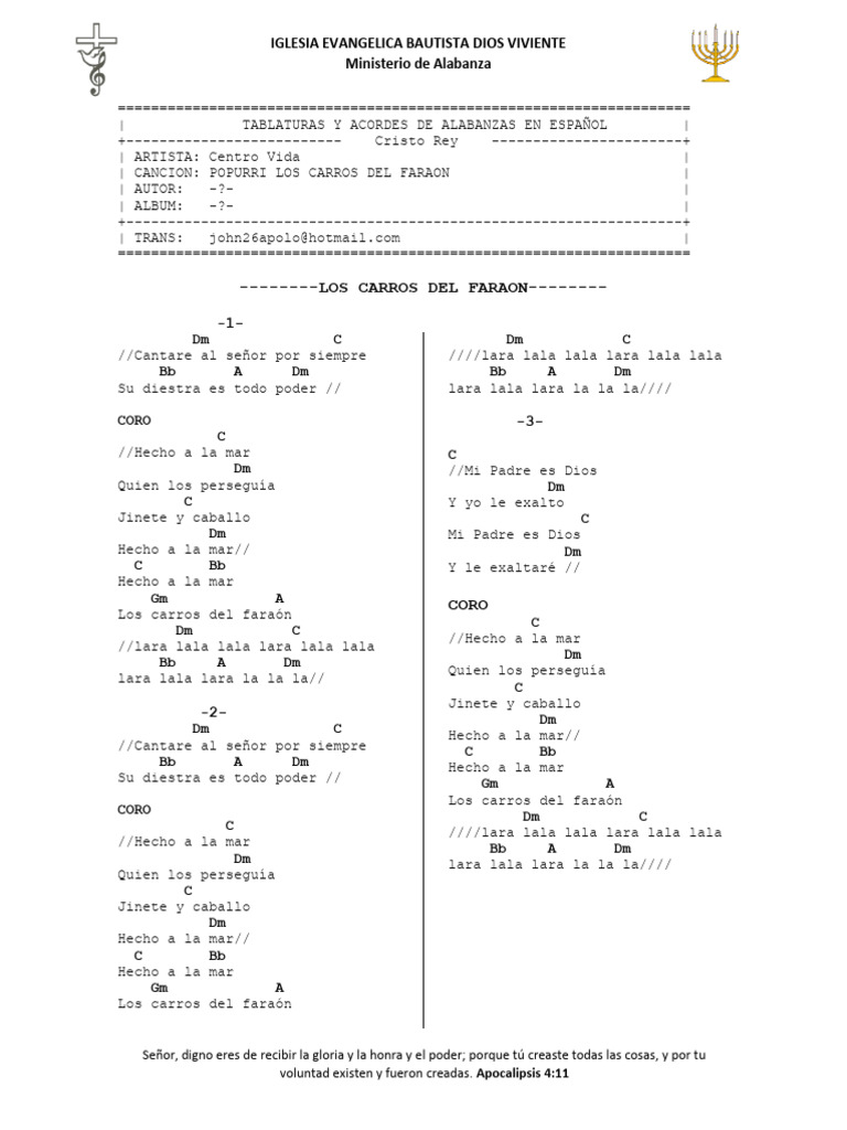 Popurri Los Carros Del Faraon | PDF | Teología | Creencia y doctrina ...