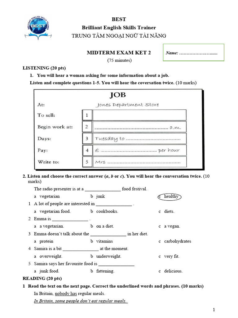 Midterm Exam KET 2 | PDF | Diet (Nutrition) | Diet & Nutrition