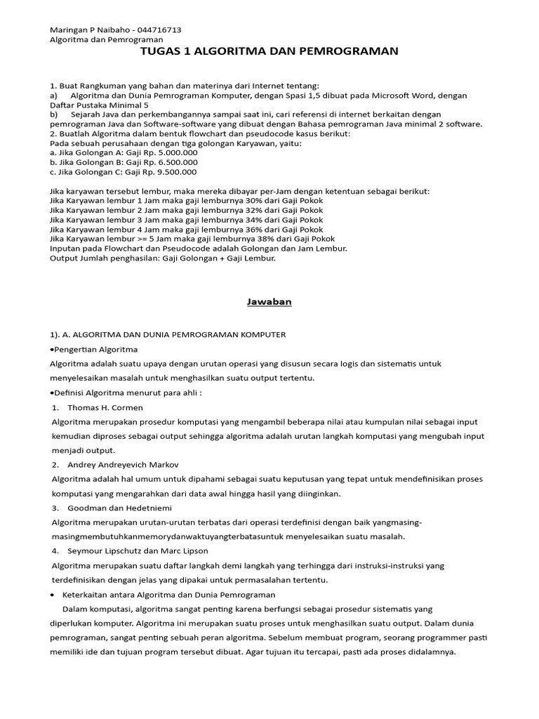 Tugas-1 Algoritma Dan Pemrograman | PDF