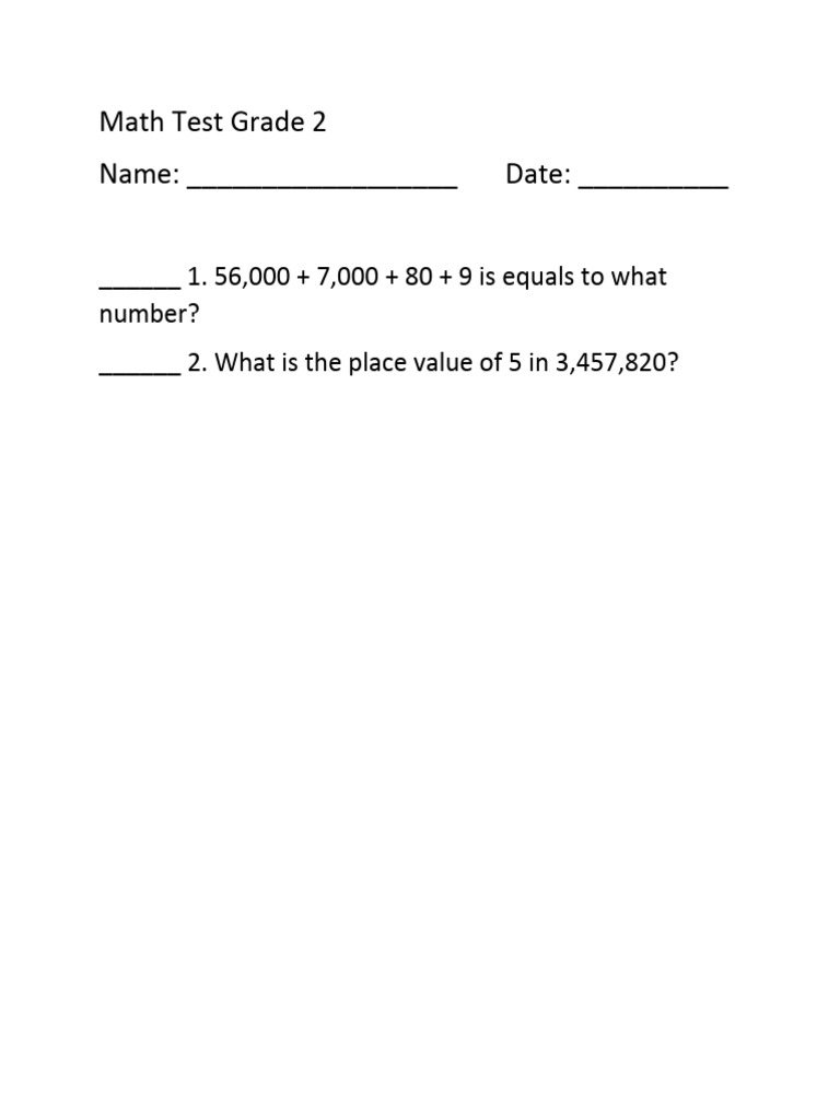Math Test Grade 2 | PDF