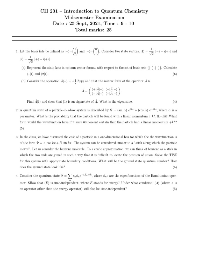 Midsem 1 | PDF | Quantum Mechanics | Physics Midsem 1 | PDF | Quantum Mechanics | Physics