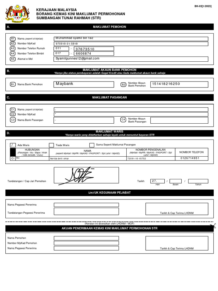 BK-02 Final (Borang Kemas Kini Maklumat Permohonan STR) | PDF