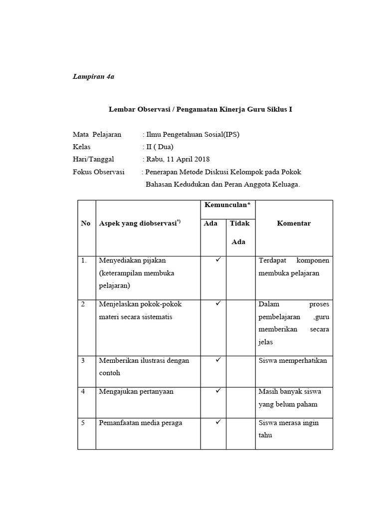 Observasi Kinerja Guru IPS Kelas II | PDF