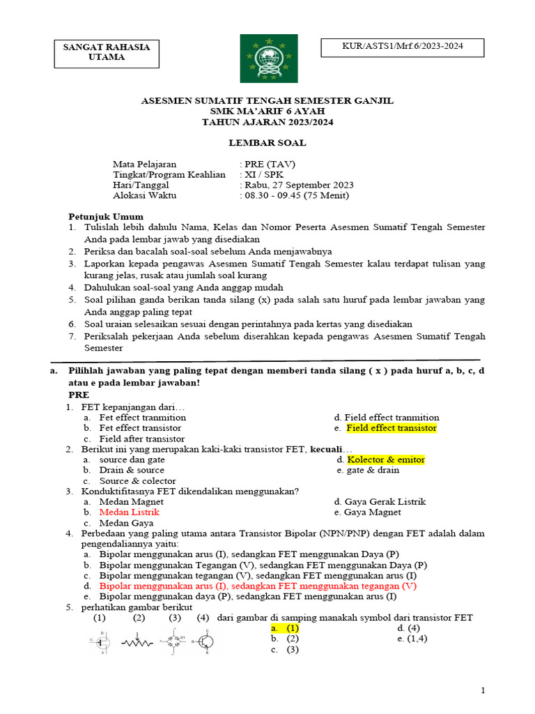Form Soal Asts Ganjil Pre Xi 2023 2024 Kirimmm | PDF