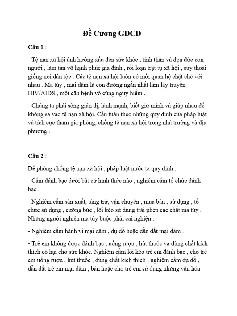 Đề Cương GDCD | PDF