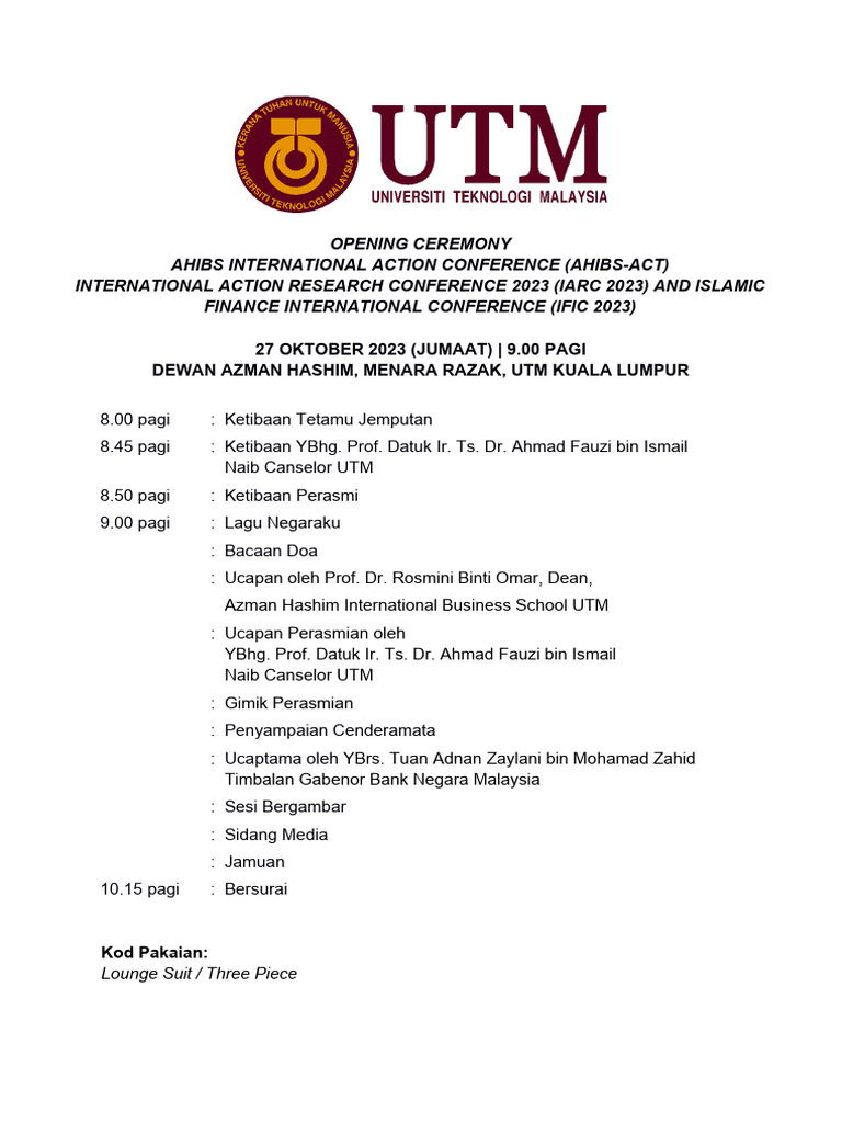 Opening Ceremony - Atur Cara Pentadbiran Dan Emcee Text - Ahibs Act Opening - 25102023 | PDF ...