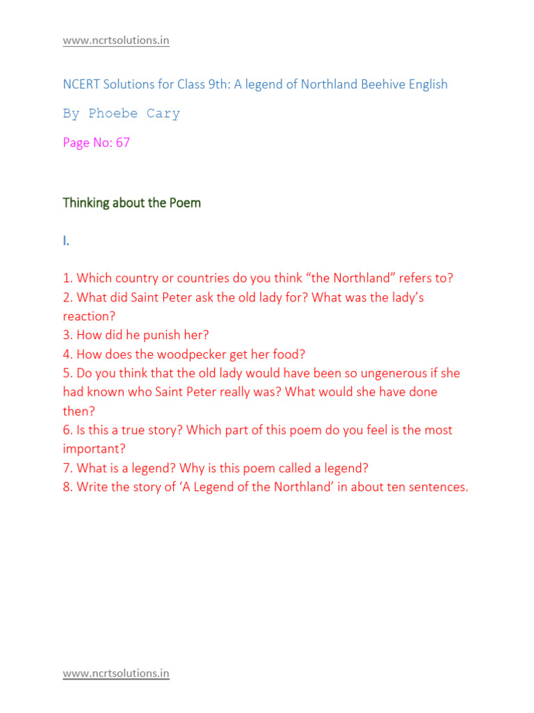 class 9 english beehive ch 10 A Legend of the Northland (Poem) | PDF