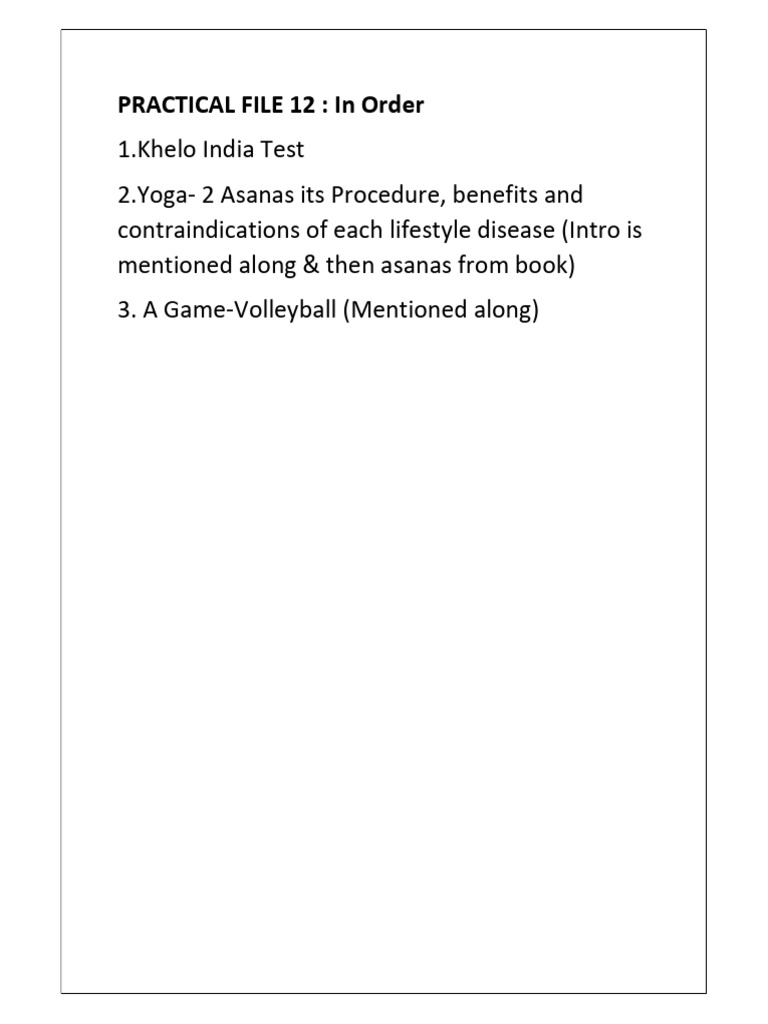 Class 12TH Practical 2023 | PDF | Yoga | Volleyball