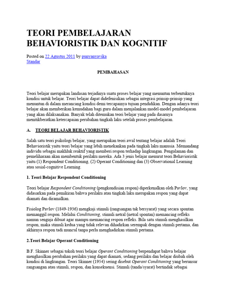 Teori Behavior dan Kognitif | PDF