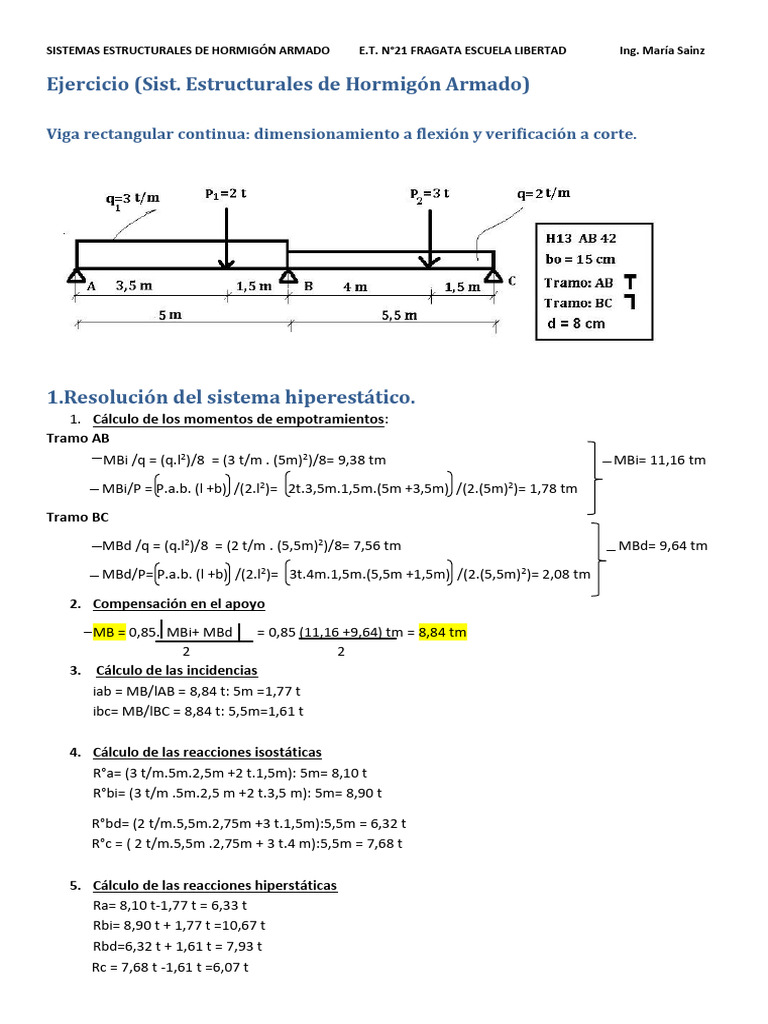 Ejemplo de cálculo viga rectangular continua a flexión y corte | PDF ...