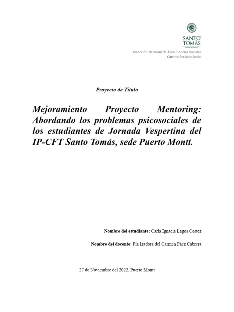 Proyecto de Titulo - Carla Lagos Cortez 1 | PDF | Trabajo Social ...