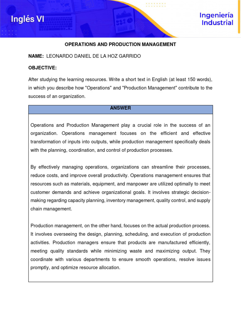 Activity 1, Operations and Production Management | PDF