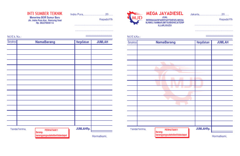 Nota Kosong untuk Bengkel Motor | PDF