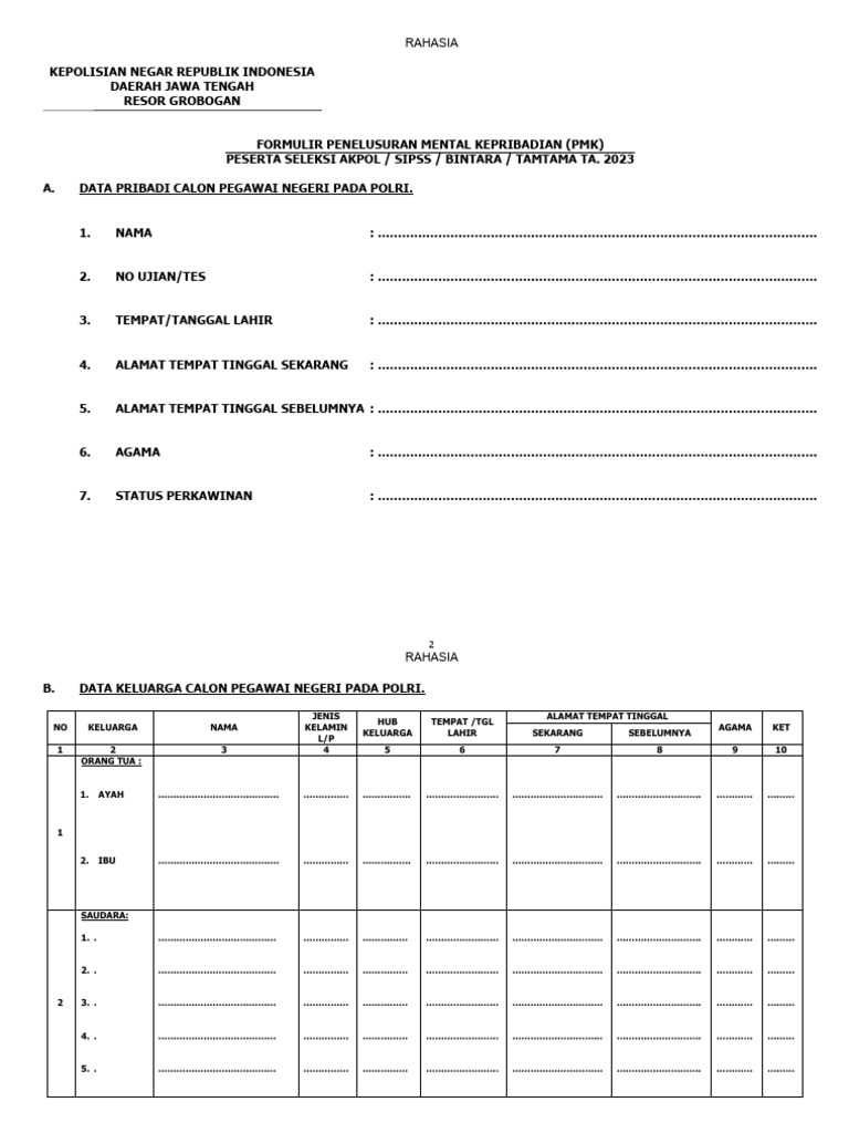 Lembar Formulir PMK | PDF