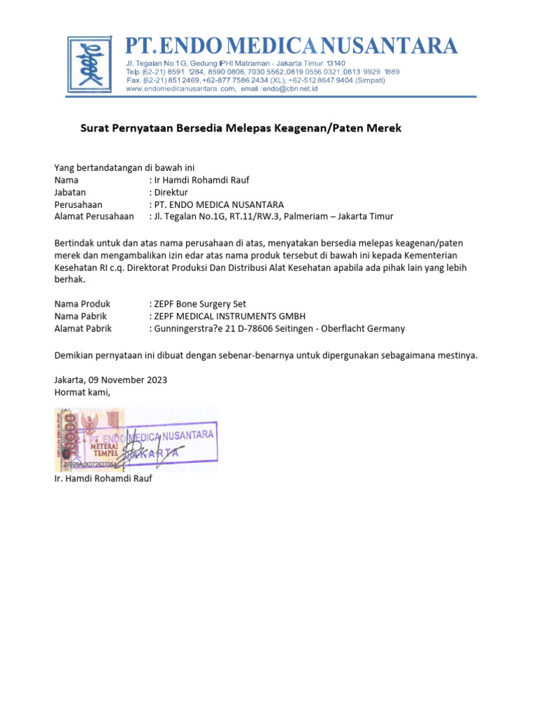 surat pernyataan pelepasan keagenan bon | PDF