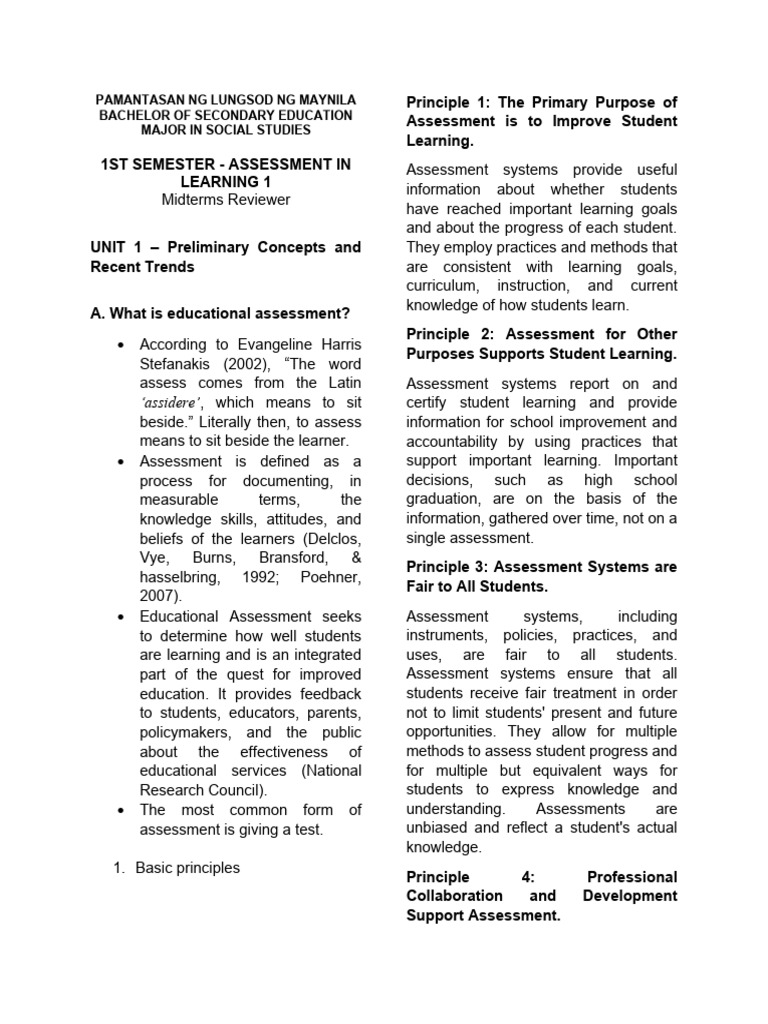 Assessment in Learning 1 - Midterm Reviewer | PDF | Educational ... Assessment in Learning 1 - Midterm Reviewer | PDF | Educational ...