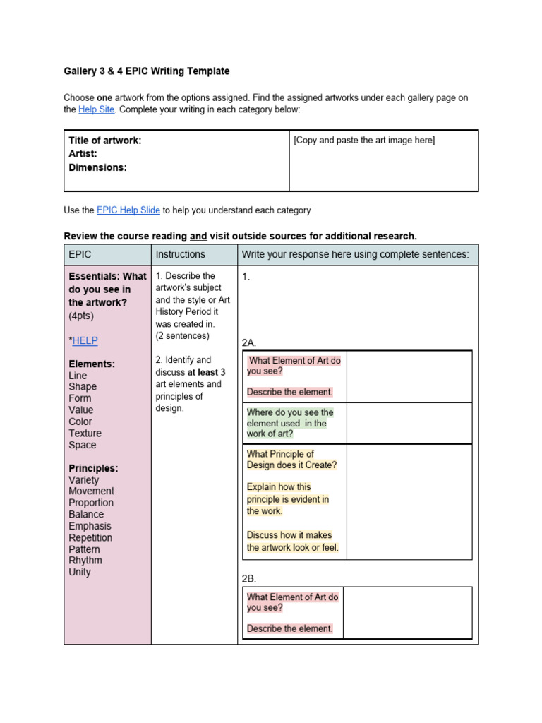 EPIC Gallery Writing Template | PDF | Human Communication | Cognition