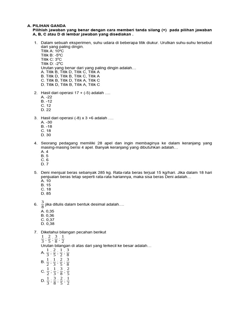 Soal Latihan Asas MTK 7 | PDF
