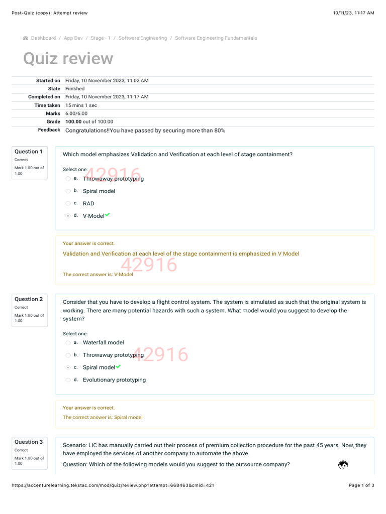 Post-Quiz (Copy) : Attempt Review | PDF | Software Testing | Software ...