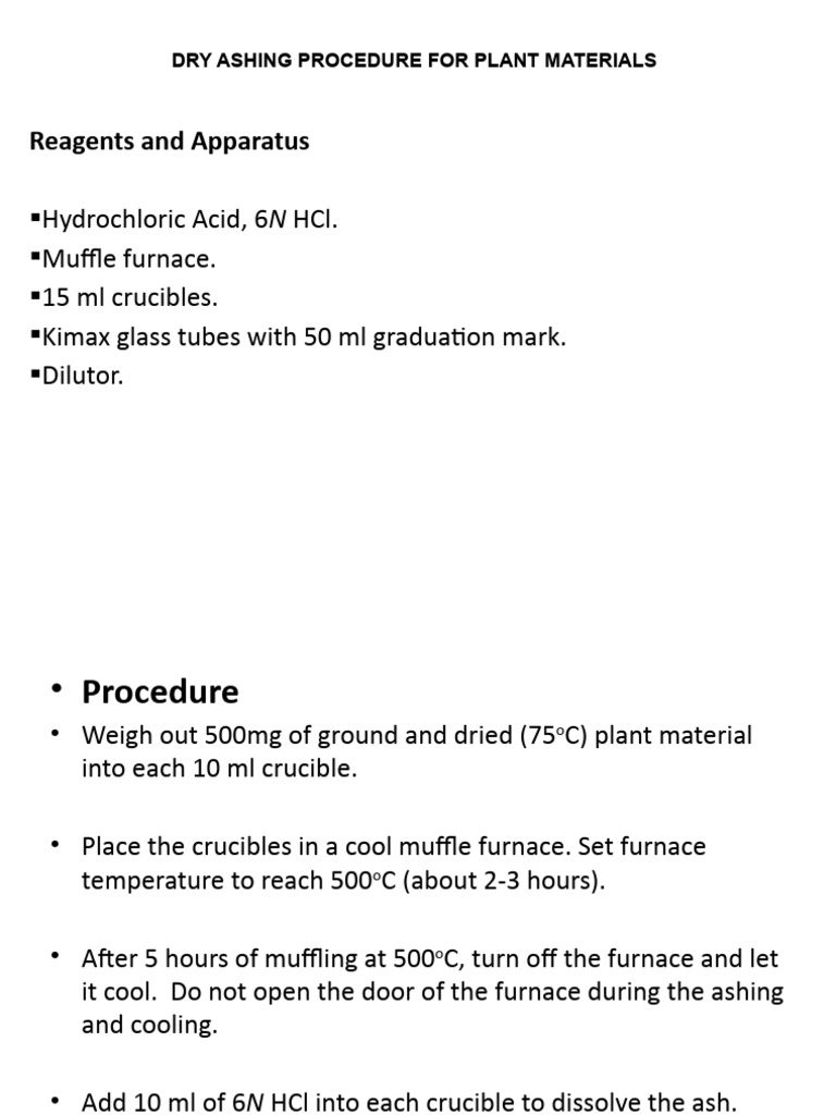 Dry Ashing Procedure For Plant Materials | PDF | Nitric Acid | Acid