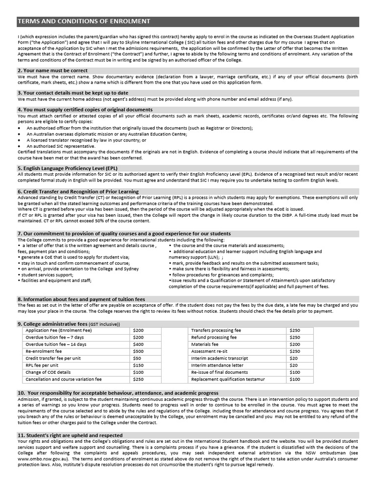 SIC - Term and Condtion For Student Application | PDF | Fee | Justice