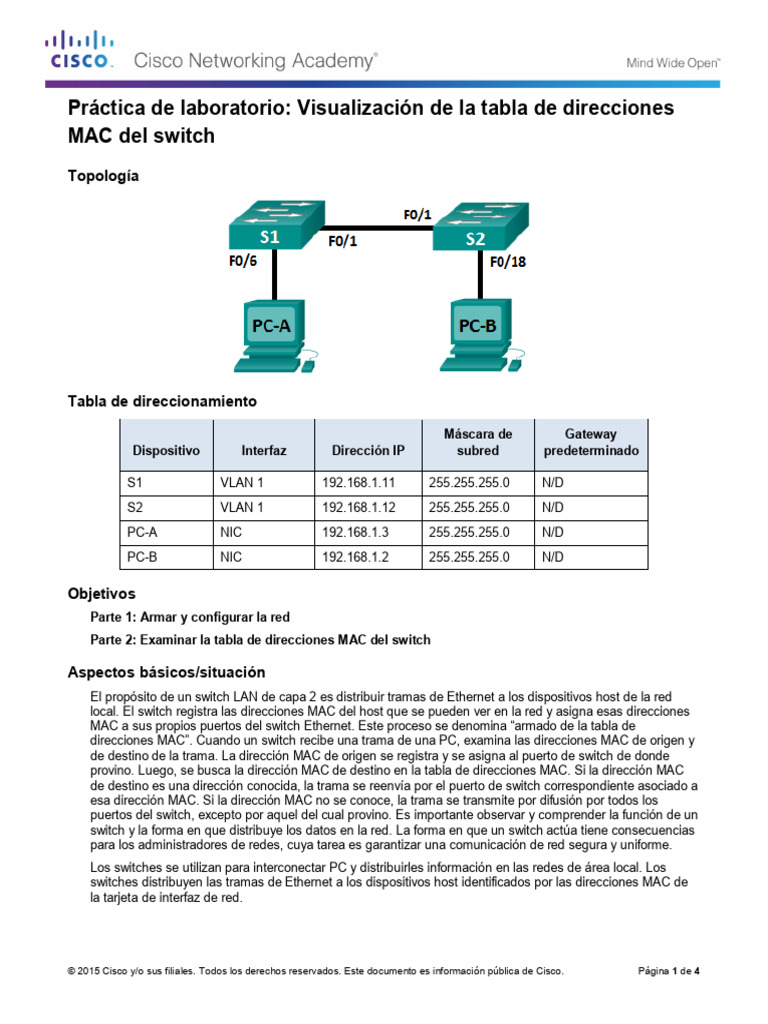 2 - 2 Lab - Viewing The Switch MAC Address Table | PDF | Conmutador de red | Controlador de ...