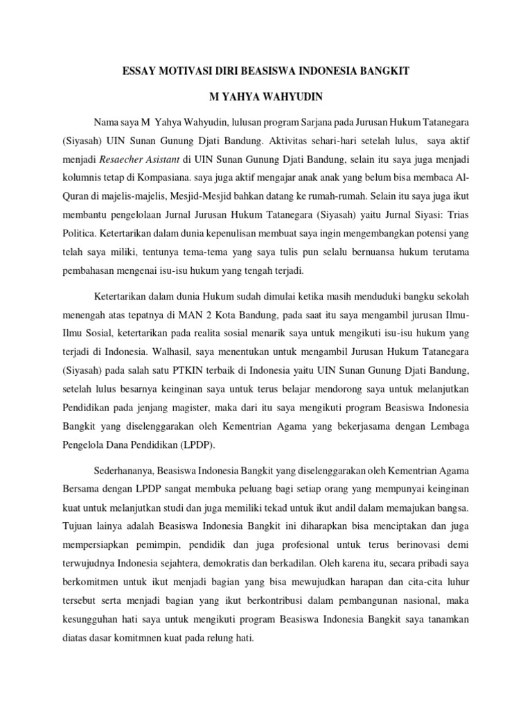 Essay Motivasi Diri Beasiswa Indonesia Bangkit-1 | PDF | Karier ...