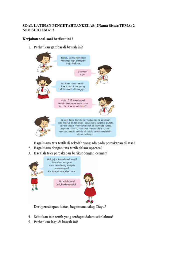 Soal Latihan Pengetahuan Tema 2 Sub 3 Kelas 2 | PDF | Griya & Taman