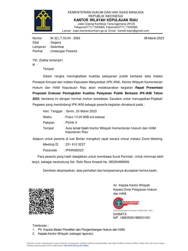 Undangan Peserta Rapat Presentasi Proposal Ipk Ikm | PDF