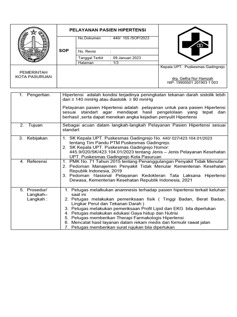 Sop Pelayanan HT Sesuai Standart | PDF