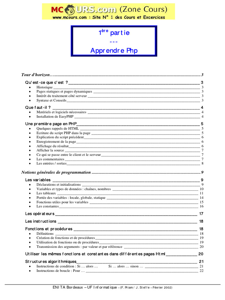 Guide Complet pour Débuter en PHP | PDF | PHP | Variable (informatique)
