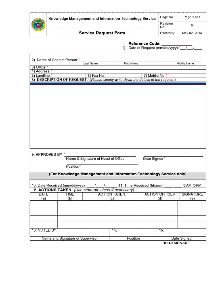 DOH INTRANET Servicerequestform 030745 | PDF