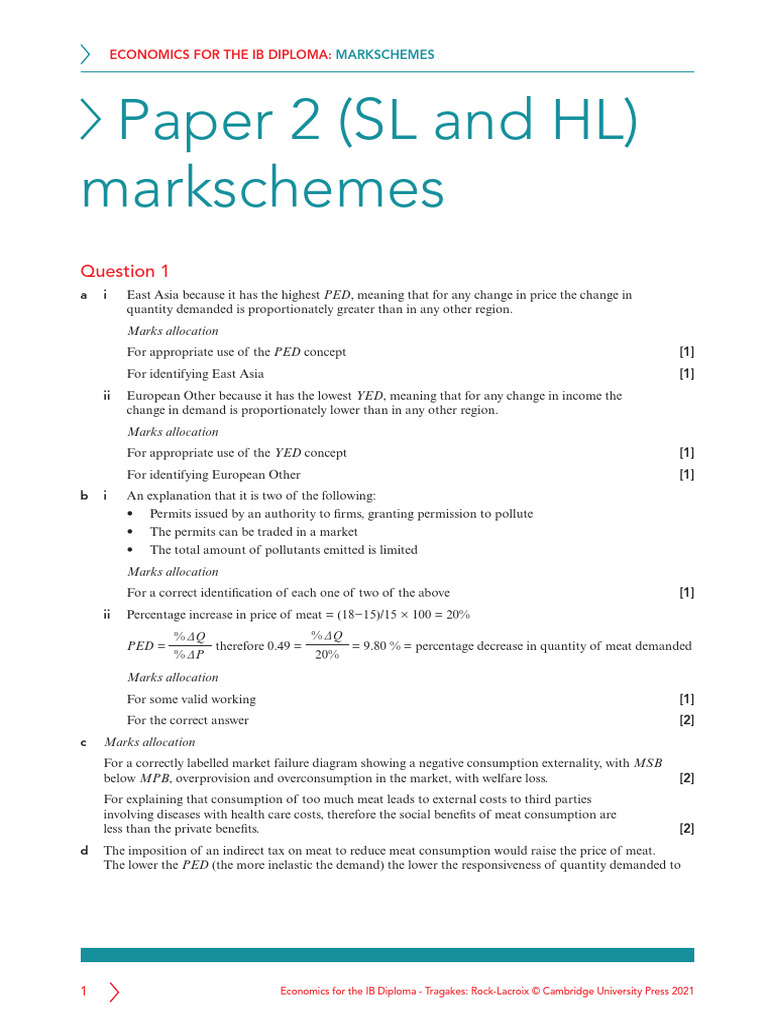 IB Economics Paper 2 Mark Schemes | PDF | Subsidy | Taxes