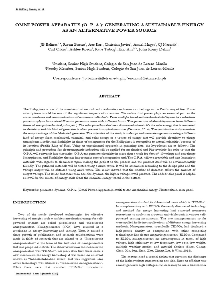 Omni Power Apparatus (O. P. A.) : Generating A Sustainable Energy As An ...