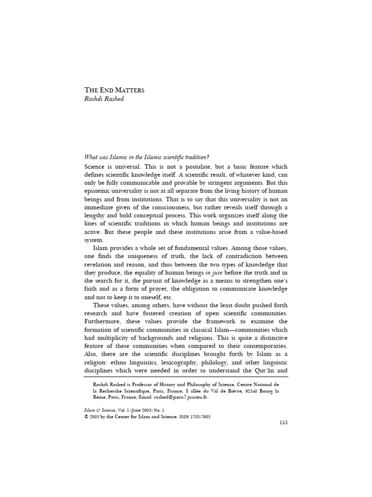 Roshdi Rashid - What Was Islamic in Islamic Scientific Tradition | PDF ...