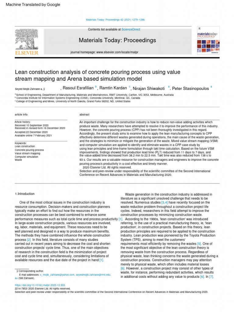 2021 - Lean Construction Analysis of Concrete | PDF | Lean Manufacturing | Simulation