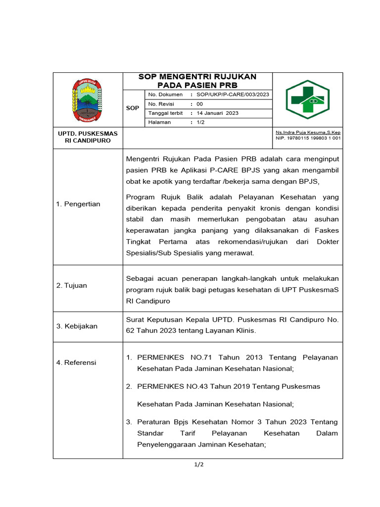 Sop Mengentri Rujukan Pasien PRB | PDF